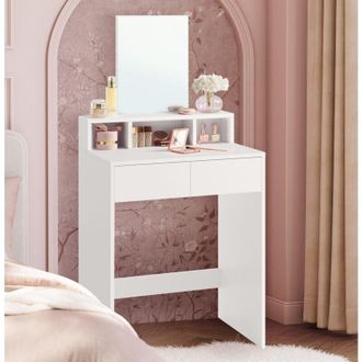 Vasagle Vasagle - Coiffeuse avec Grand Miroir, Table de Maquillage, avec 2 Tiroirs et 3 Compartiments, Coin Beaut&eacute;, Style Moderne, Blanc