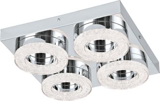 Eglo LED Deckenleuchte Fradelo, 4 flammige Deckenlampe modern, Wohnzimmerlampe aus Metall und Kunststoff in Chrom, Kristall in Klar, Schlafzimmerlampe rund