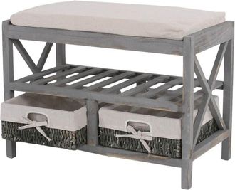 Hhg Etag&egrave;re / range-chaussures / banc, 45x65x34cm, shabby chic, vintage, gris