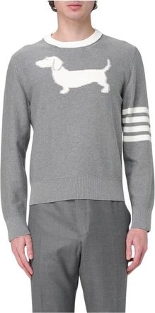 Thom Browne Homme, Pulls, Gris, Taille: L Pull Dachshund Détail Rayures 4Bar