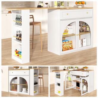 Generic LZPUOUI Bartisch hochtisch wei&szlig; 138-204 cm k&uuml;cheninsel mit 360 grad drehfunktion und ausziehbarer arbeitsplatte bistrotisch in mdf optik mit sicherhei