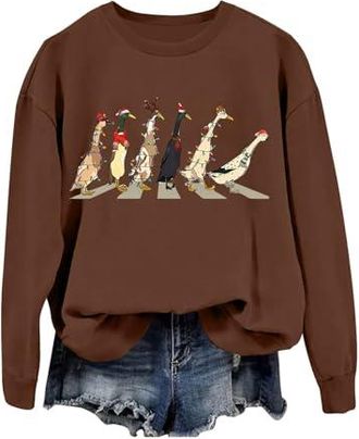 Generic Sweat-shirt de No&euml;l pour femme Motif animal de No&euml;l Amoureux de la ferme, marron, XXL