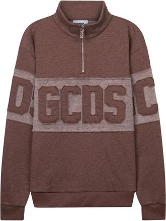 GCDS Gcds - SweaT-shirt &agrave; demi-zip - Homme - Sweatshirts et sweats &agrave; capuche - Brun - Taille: XL