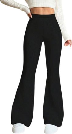SOLY HUX Damen Hose High Waist Schlaghose Bootcut Flared Yogahose Sporthose Stretch Freizeithose Jogginghose Causalhose Herbst Outfit Schwarz XXL