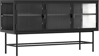 Oviala Buffet moderne 3 portes 120 cm en métal et verre noir