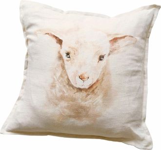 Loberon Kissenhülle Xénandrine, Liebevoller Lammkopf-Print, Natürlicher Charme, Ostern, Osterdekoration, Kissenbezug, Wohn-Accessoire, Leinen, rosa/Creme