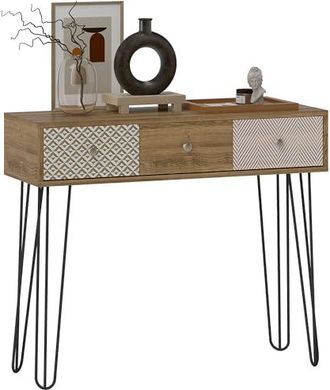 HOMCOM Console Meuble, Table Console, Style Nordique, Table dentrée étroite avec 3 tiroirs et Pieds en Acier, Bout de canapé, pour Salon, entrée, Couloir, Ma