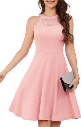 Bbonlinedress BBONL INEDRESS Abendkleider elegant f&uuml;r Hochzeit Sommerkleid Damen Festliche Kleider Neckholder Cocktailkleid Brautkleid Hochzeitskleider Blush 2XL