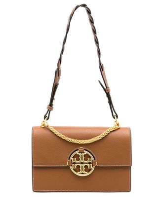 Tory Burch sac port&eacute; &eacute;paule en cuir &agrave; plaque logo - Marron