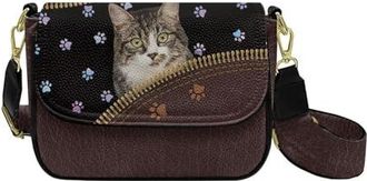 Hugs Idea Sac à main à bandoulière en cuir pour femme avec large sangle, Chat mignon, Taille unique