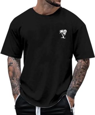 Generic T-shirt de sport décontracté et élégant pour homme, imprimé cocotier, col rond, manches courtes, respirant, pour le sport, la course à pied, la gym, N