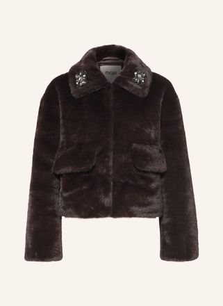 Maje Kunstfell-Jacke Mit Schmucksteinen braun