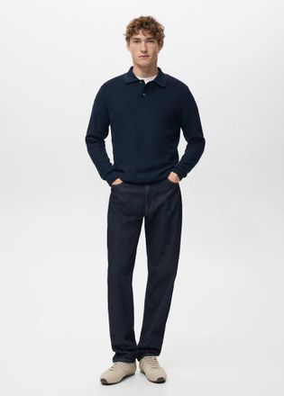 Mango Pull-over polo coton microstructure bleu marine - Homme - XXL - MANGO MAN