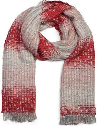 styleBREAKER &eacute;charpe pour femmes avec motif tiss&eacute; &agrave; rayures, des paillettes et des franges courtes, hiver, &eacute;tole, foulard 01017114, couleur:rouge-rose-gris clair