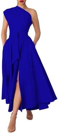 Generic Robe maxi pour femme avec bretelles &agrave; une &eacute;paule et ceinture, pour les invit&eacute;s formels de mariage avec costume pour femme, bleu, XXL