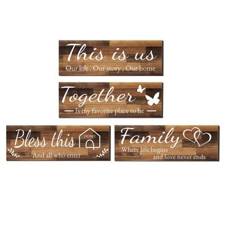 Lurrose Holztafeln mit Inspirierenden Zitaten 4 St&uuml;ck aus Stabilem Holz f&uuml;r B&uuml;ro und Wohnzimmer Wanddekoration zum Einfachen Aufh&auml;ngen