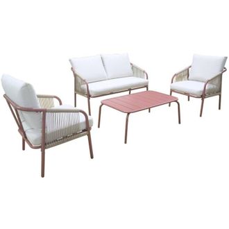 Sweeek Gartenlounge-Set aus Stahl, f&uuml;r 4 Personen Terrakotta / Beige