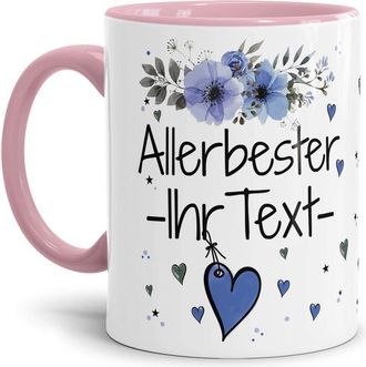 Tassendruck Tasse mit Spruch - Allerbester Ihr WUNSCHNAME blau - Schöne Namenstasse PERSONALISIERT/Geschenkidee für beste Freunde und Familie/Danke Tasse - Innen 