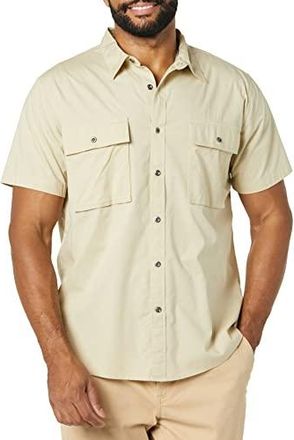 Amazon Essentials Chemise Utilitaire à Manches Courtes avec Deux Poches, Coupe ajustée Homme, Brun Kaki Clair, XL
