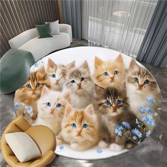 Generic Kaki Tapis Rond antid&eacute;rapant Minimalist, Doux et Lavable en Machine Tapis Rond &agrave; Motif Portraits danimaux Chats pour Chambre &agrave; Coucher Salon Salle &agrave; M