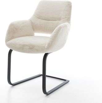 DELIFE Freischwinger Yago-Flex mit Armlehnen Pl&uuml;sch Creme-Wei&szlig; Freischwinger flach Schwarz Taschenfederkern, Esszimmerst&uuml;hle