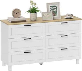 HOMCOM Commode 6 tiroirs, Meuble de Rangement avec Pieds en Bois de pin, Style Moderne, Commode pour Chambre &agrave; Coucher, Salon, Couloir, 120 x 38 x 71 cm, Boi