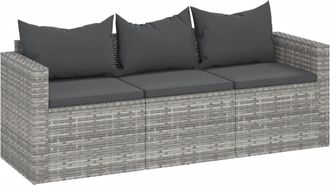 tidyard Gartenlounge Set, Terrassensofa, 3-Sitzer Gartensofa, Terrassenmöbel, Loungemöbel Garten, Kissen, Grau Poly Rattan