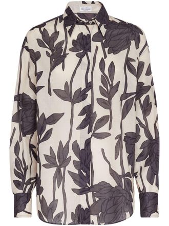Brunello Cucinelli Hemd mit Blumen-Print - Grau