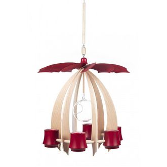 Dregeno Seiffen eG Weihnachtspyramide 1-stöckige Hängepyramide NOVA mit Teelichter - Ahorn/Rubinrot - 33cm - Original Erzgebirge - Dregeno Seiffen