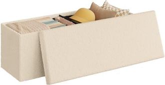 Woltu Banc de Rangement, Pouf Coffre, avec Couvercle Amovible, Design Pliable, Siège Rembourré, en Polaire Teddy, 135L, 110x38x38,5 cm, pour Salon, Chambre,