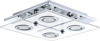 Eglo LED Deckenlampe Cabo, 4 flammige Deckenleuchte, Deckenstrahler aus Edelstahl und satiniertem Glas, Wohnzimmerlampe in Chrom, Weiß, Klar, Küchenlampe, 