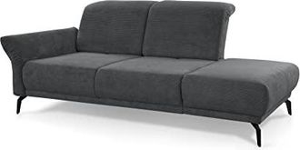 Cavadore Recamiere Cooper / Luftige Chaiselongue mit Armteilverstellung, Kopfteilverstellung und Sitztiefenverstellung / 211 x 88 x 123 / Cord, Dunkelgrau