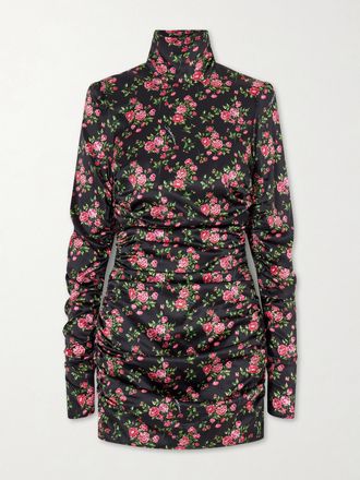 Dolce & Gabbana Mini-robe En Satin De Soie M&eacute;lang&eacute;e Stretch &Agrave; Imprim&eacute; Fleuri - Noir