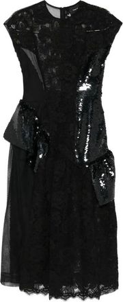 Simone Rocha Robe midi &agrave; sequins patchwork - Femme - Robes - Noir - Taille: 34 FR