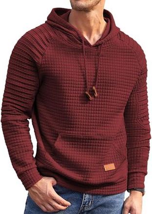 Coofandy Sweat &agrave; Capuche pour Homme, Sweat-Shirt &agrave; Capuche Hipster &agrave; Carreaux Jacquard avec Poche, Sweat-Shirt d&eacute;contract&eacute; pour lautomne et lhiver, Rouge L