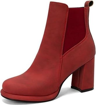 Generic Bottines &eacute;lastiques larges pour femme - Confortables - Bout rond - Talon bloc - Tendance - &Agrave; enfiler, Rouge, 40.5 EU