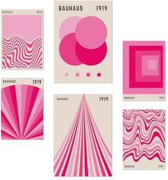 Nacnic Lot de 6 Affiches Couleurs vibrantes Bauhaus g&eacute;om&eacute;triques rose fuchsia illustration design pour d&eacute;corer les murs de la maison. Chambres, bureau A3 et 