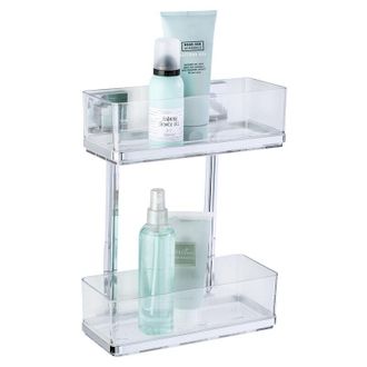 WENKO Vacuum-Loc, Duschablage, Wandregal, 2 Etagen, Quadro, Edelstahl, Befestigen ohne bohren - Wenko