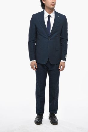 Corneliani CC COLLECTION Anzug mit zwei Kn&ouml;pfen aus Baumwolle und Leinen mit klassischem Revers und doppelten Seitenschlitzen Corneliani