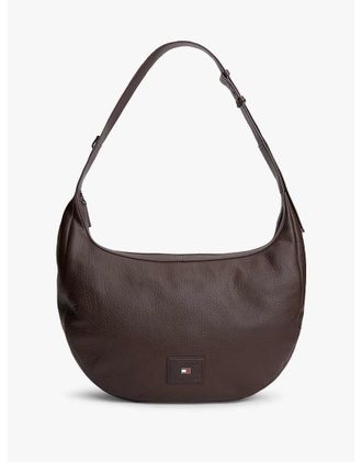 Tommy Hilfiger Sac bandouli&egrave;re en cuir souple avec empi&egrave;cement logo - Marron fonc&eacute;