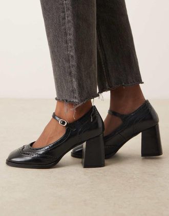 Glamorous Mary-Jane-Schuhe in Schwarz mit Blockabsatz
