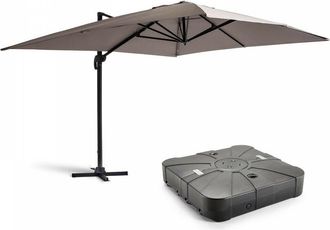 Oviala Parasol d&eacute;port&eacute; 3x4m et dalle &agrave; lester sur roues aluminium taupe