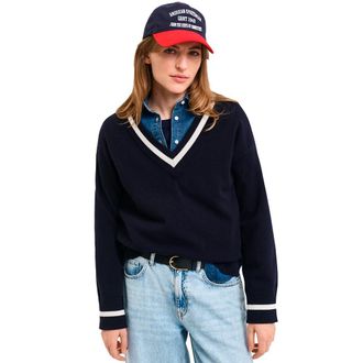 GANT Damen Superfine Lambswool Cont V-Neck Pullover, Evening Blue, 3XL