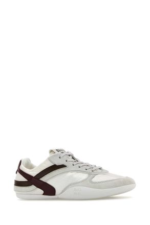 Miu Miu Womens Two-Tone Tech Fabric And Suede Gymnasium Sneakers Biancoamaranto Pl-Vitello