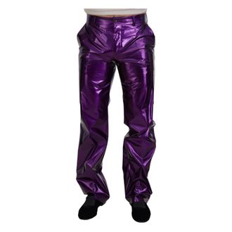 Dolce & Gabbana Lila Gl&auml;nzende Straight Fit Hose - - Trousers - Herren - Lila - XS