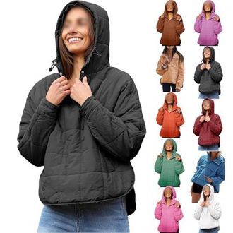 Generic Doudoune surdimensionn&eacute;e matelass&eacute;e pour femme, sweat &agrave; capuche chaud pour femme, manteau rembourr&eacute; &agrave; capuche Dolman, Noir, 3XL