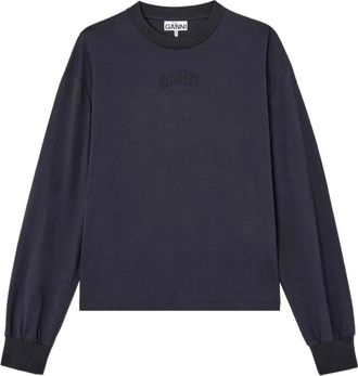 Ganni Femme, Tops, Bleu, Taille: 38 FR Essential Basic Long Sleeve