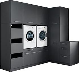 Laundreezy Waschraum Komplett-Set, Anthrazit - Modulares Schranksystem f&uuml;r Waschk&uuml;che & Hauswirtschaftsraum - 253 x 238 x 68 cm (B/H/T)