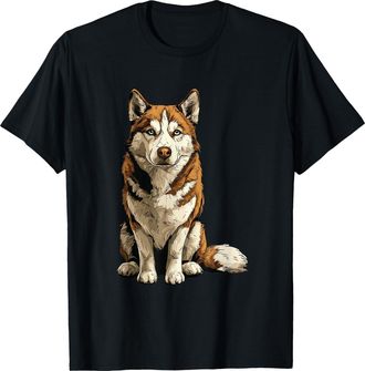 Whyitsme Design Roter und wei&szlig;er Sibirischer Husky-Hund Illustration T-Shirt