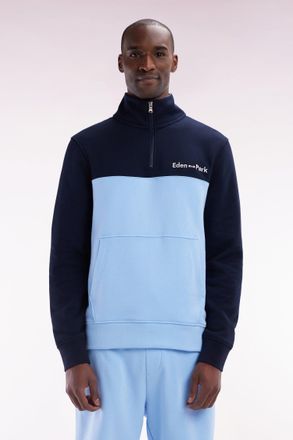 Eden Park Sweatshirt &Agrave; Col Camionneur En Coton Bicolore Ciel Et Marine Coupe Droite